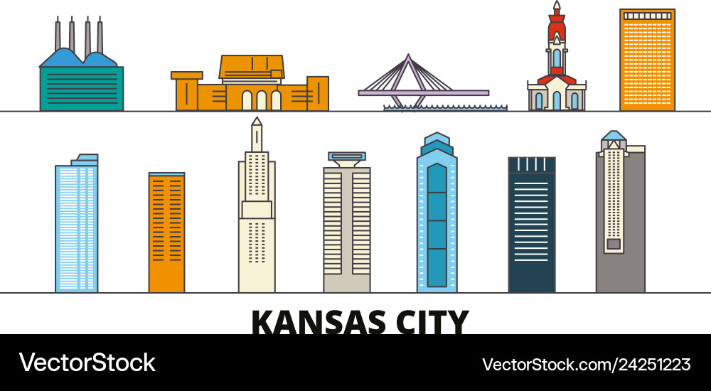 United states kansas city flat landmarks Vector Image