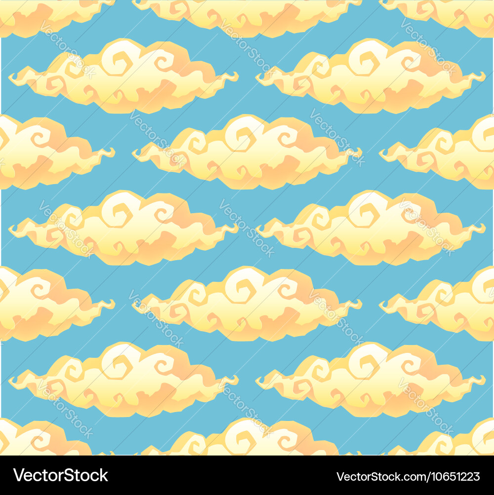 Yellow curly cartoon style clouds on blue Vector Image