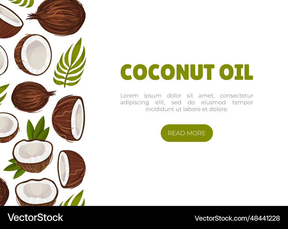 Coconut oil web banner design with palm leaf Vector Image