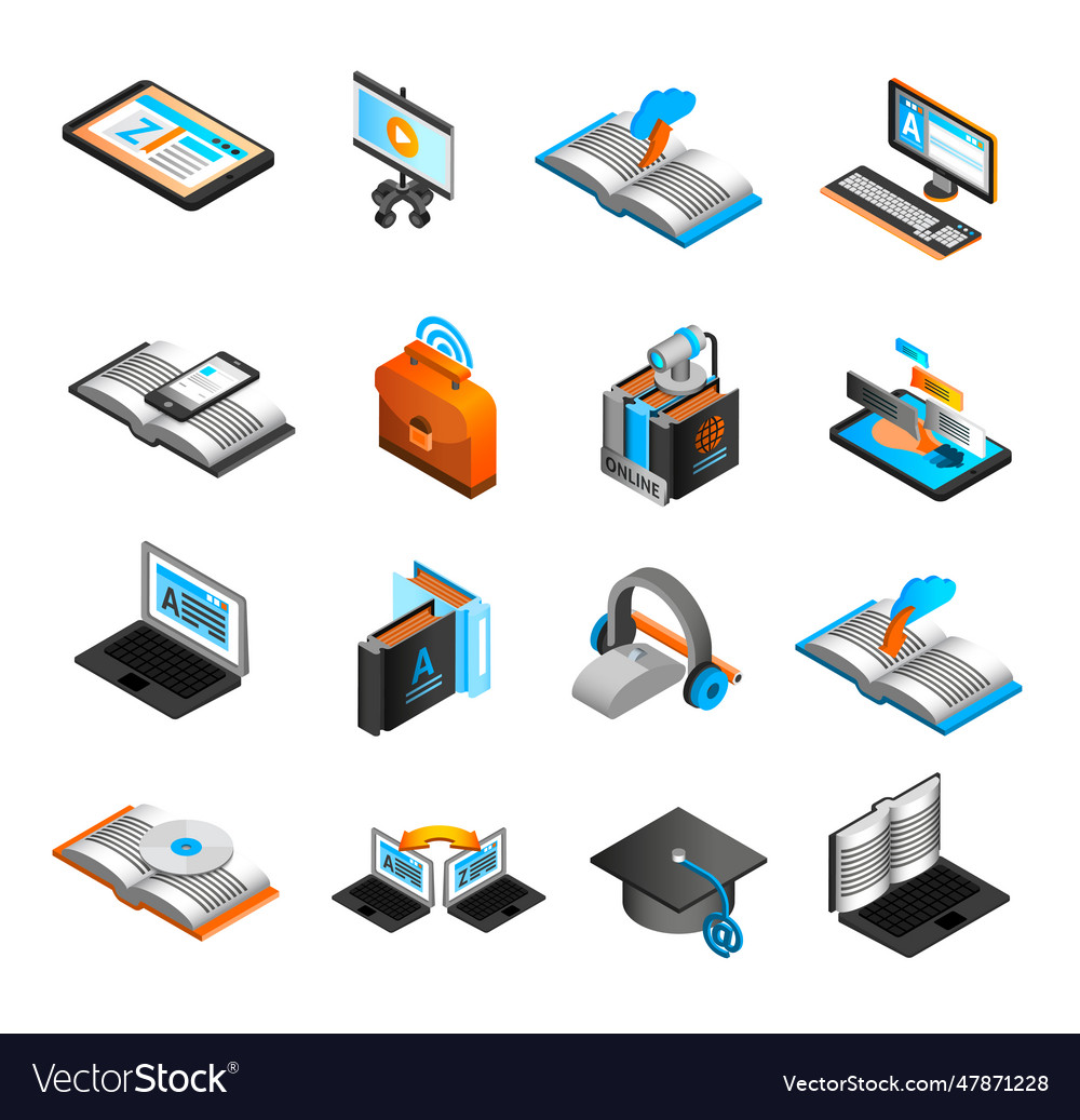 E-learning isometric icons set e-learning Vector Image