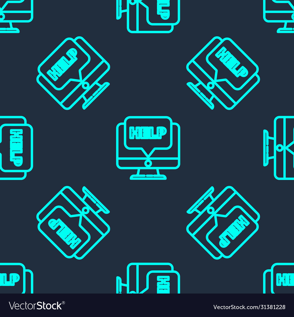 Green line computer monitor and help icon isolated