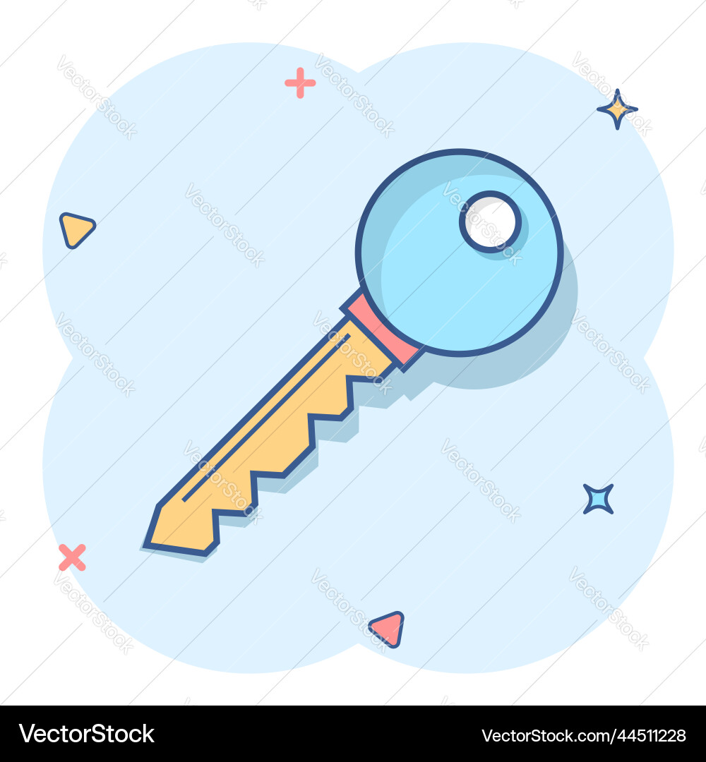 Key icon in comic style password cartoon on white Vector Image