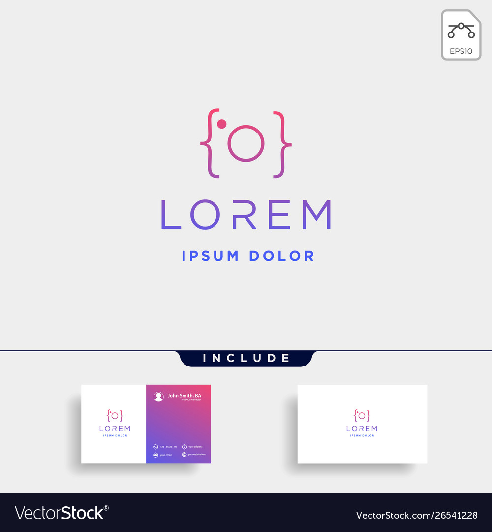 Photo code logo design camera coding simple line Vector Image