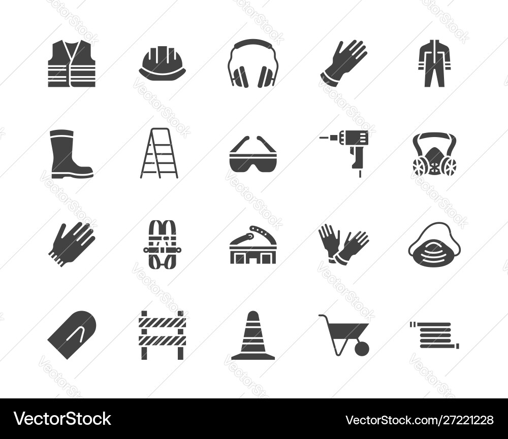 Safety equipment required ppe flat silhouette Vector Image