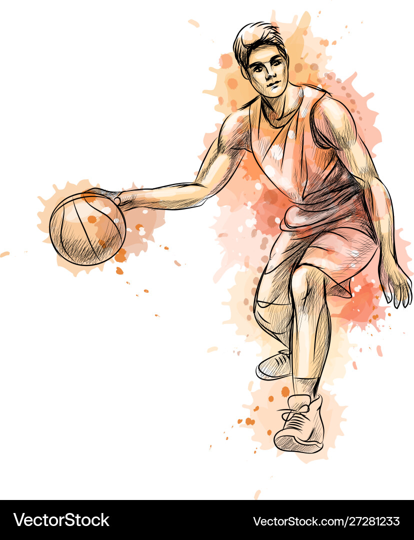 Abstract basketball player with ball from a splash