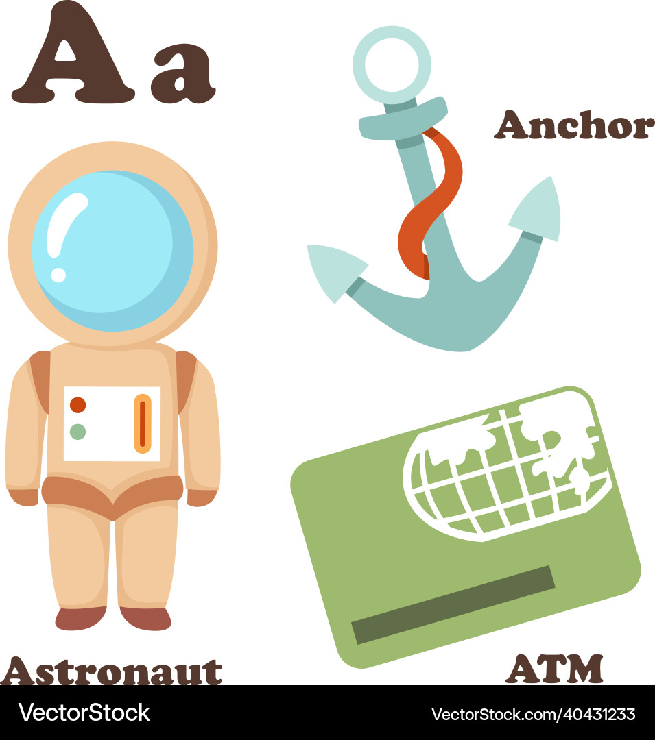 Alphabet a letter astronautatmanchor Royalty Free Vector