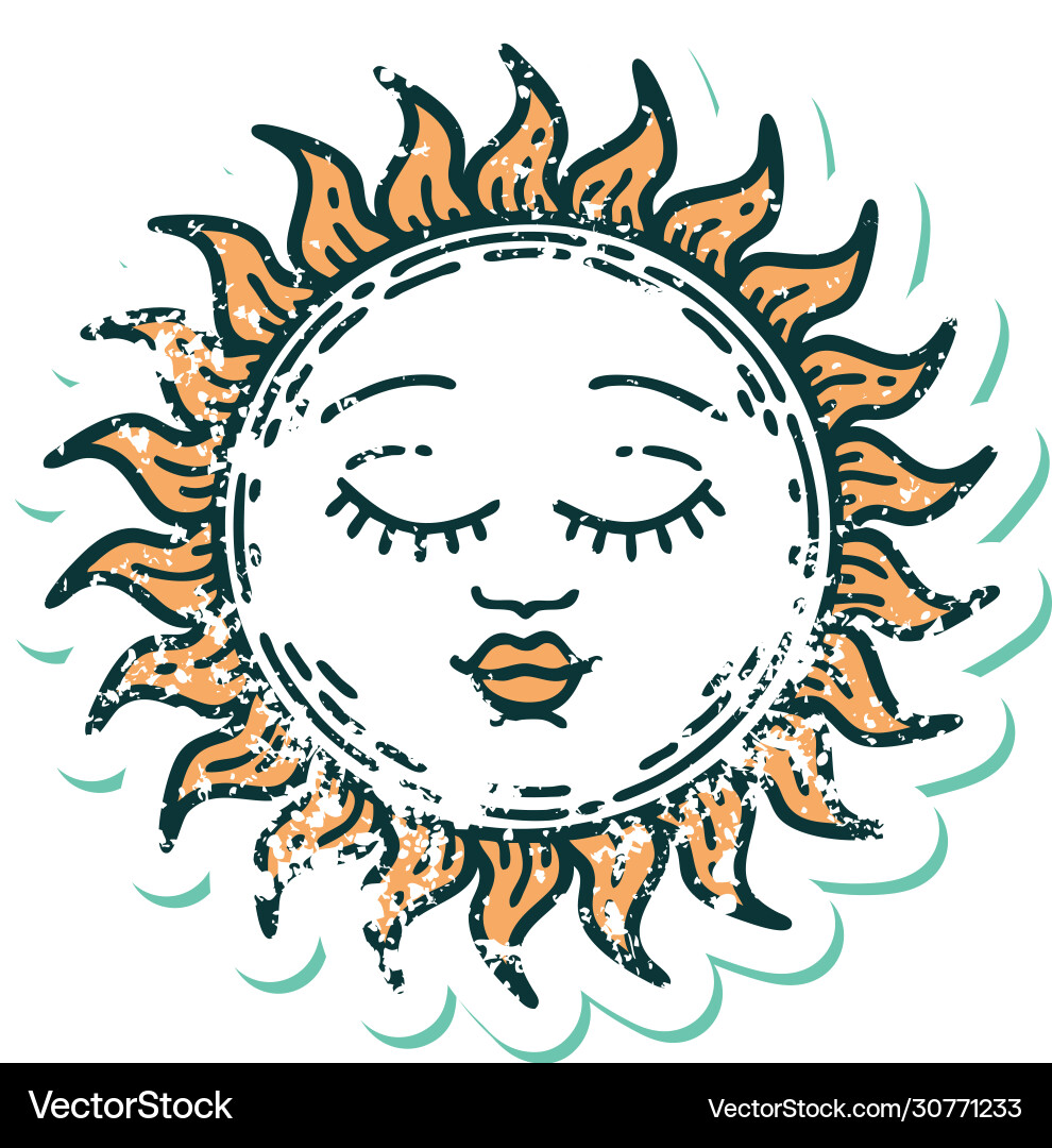 Distressed sticker tattoo style icon a sun Vector Image
