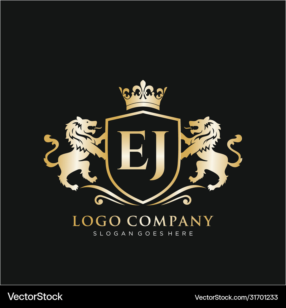 Ej letter initial with lion royal logo template Vector Image