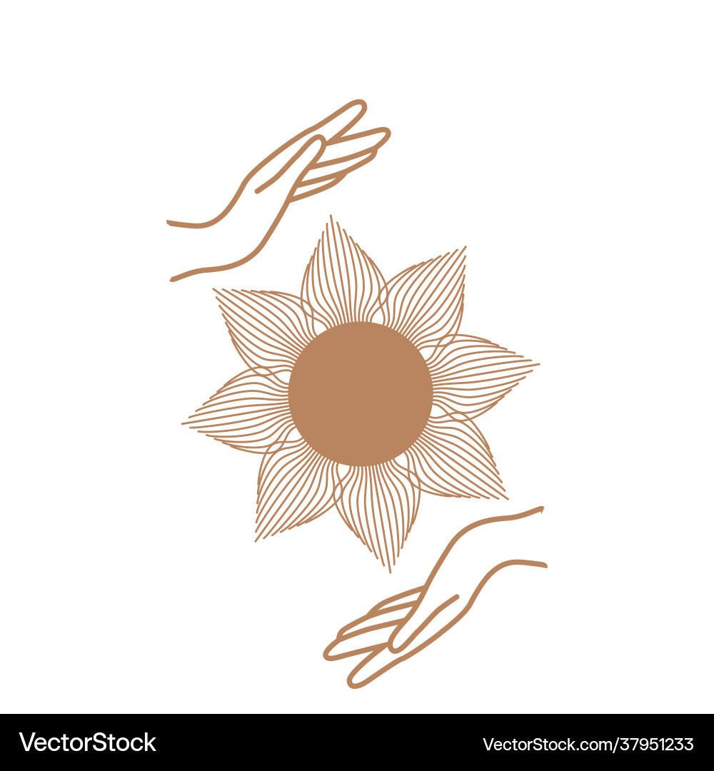 Ethnic set with hands moon crystals quartz floral Vector Image
