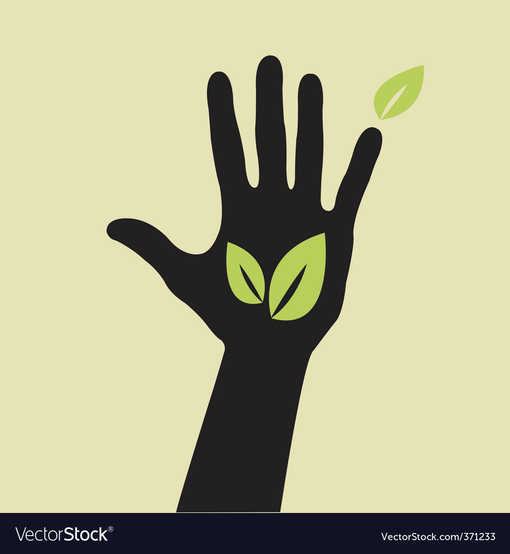Hand with leaf Royalty Free Vector Image - VectorStock