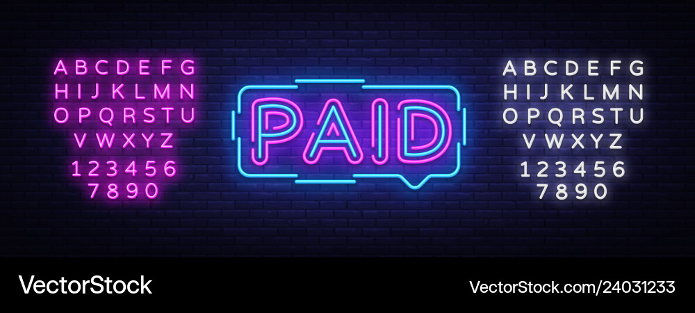Paid neon sign design template neon Royalty Free Vector