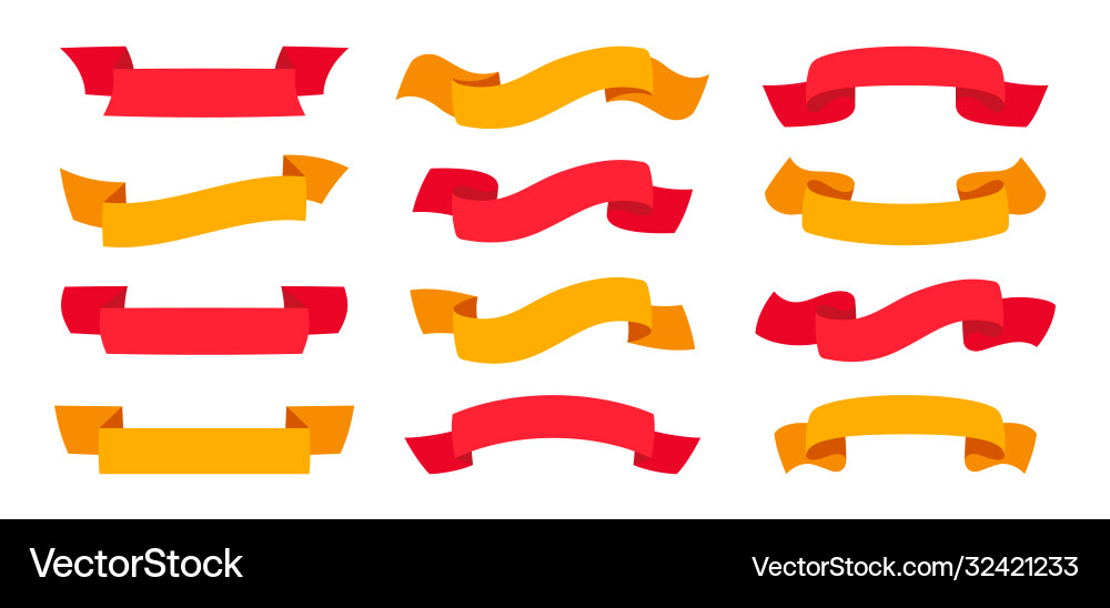 Ribbon yellow red set tape blank flat Royalty Free Vector