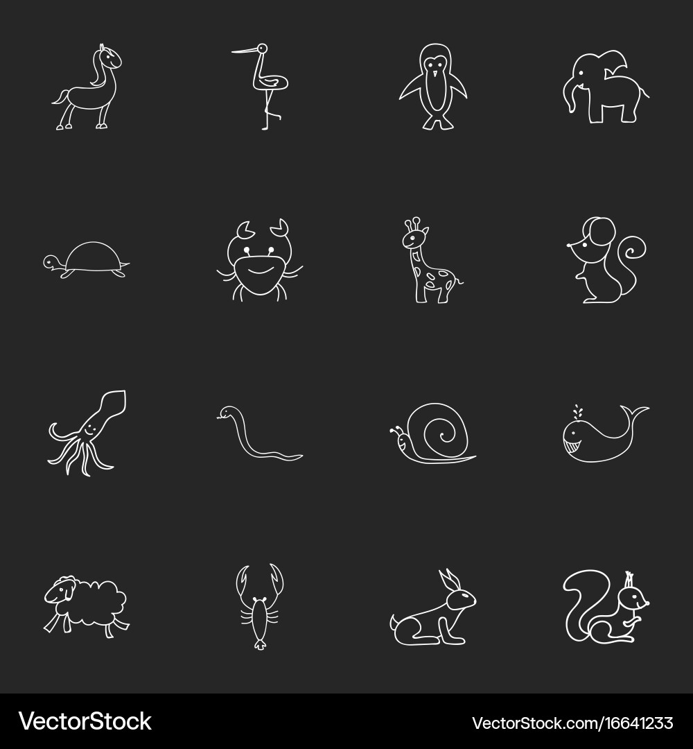 Set of 16 editable animal doodles includes Vector Image