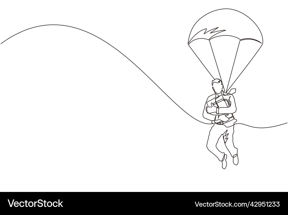 Single one line drawing businessman holding Vector Image