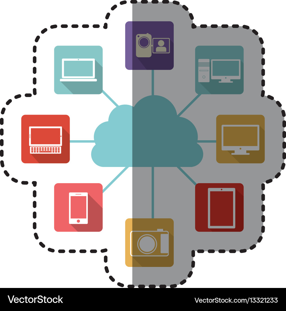 Sticker colorful cloud storage with icon apps Vector Image