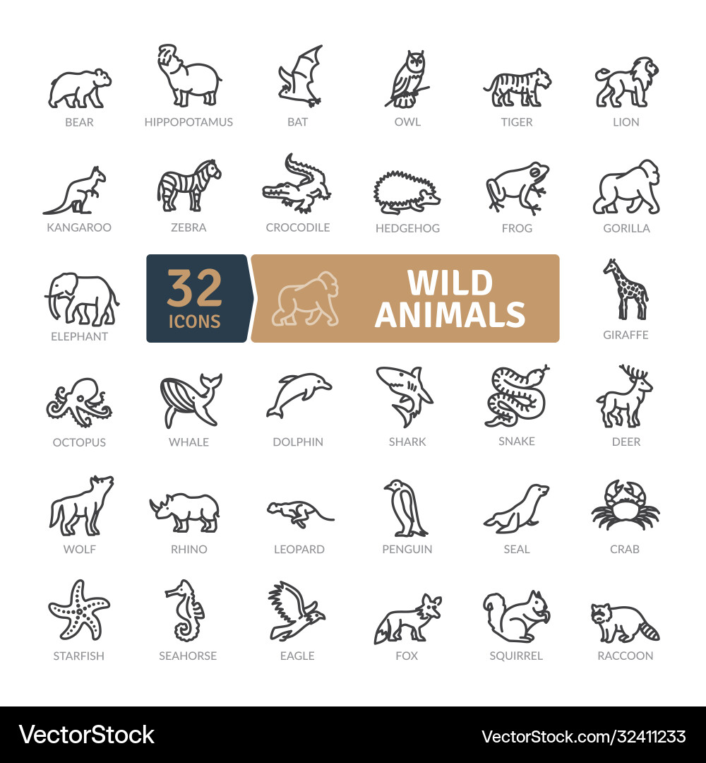 Wild animals icons pack Royalty Free Vector Image