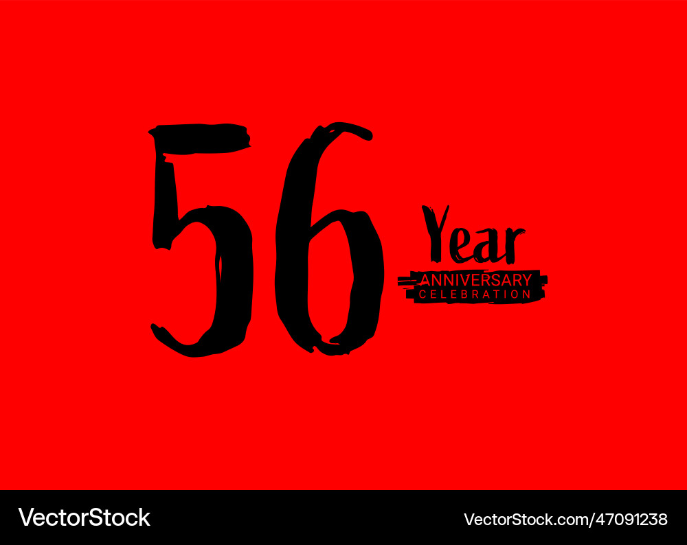 56 years anniversary celebration logo on red Vector Image