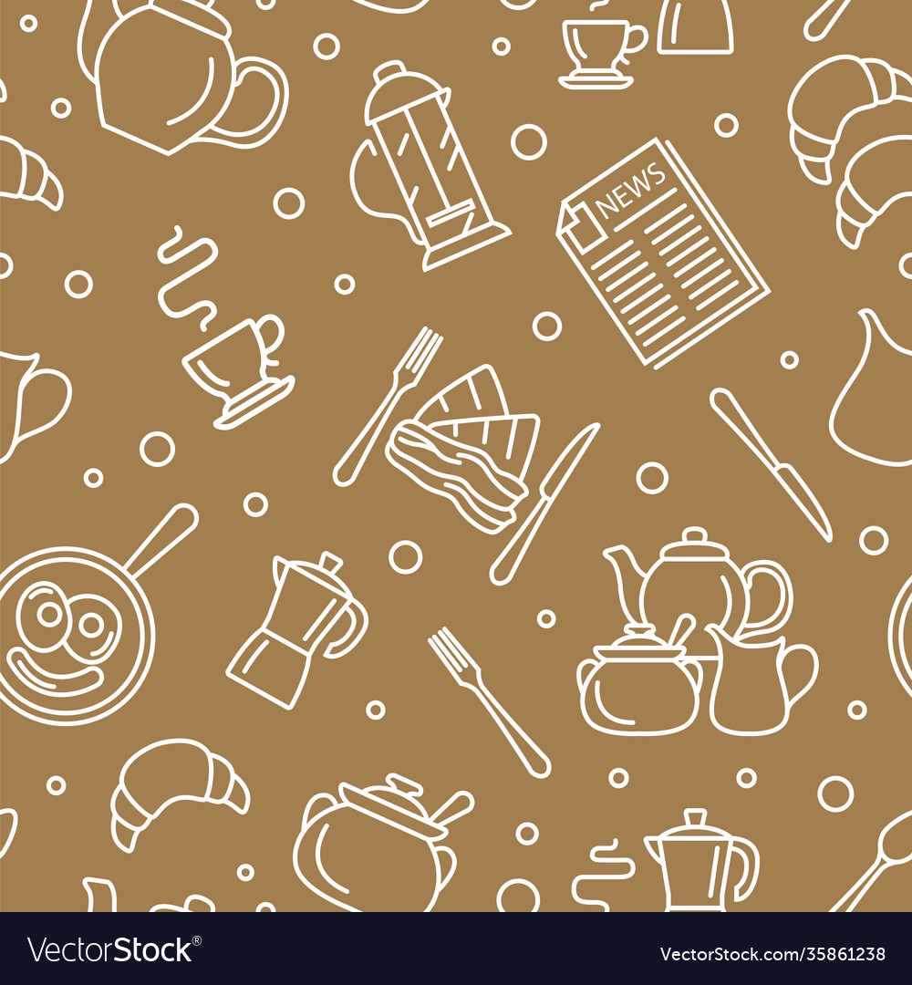 Breakfast thin line seamless pattern Royalty Free Vector