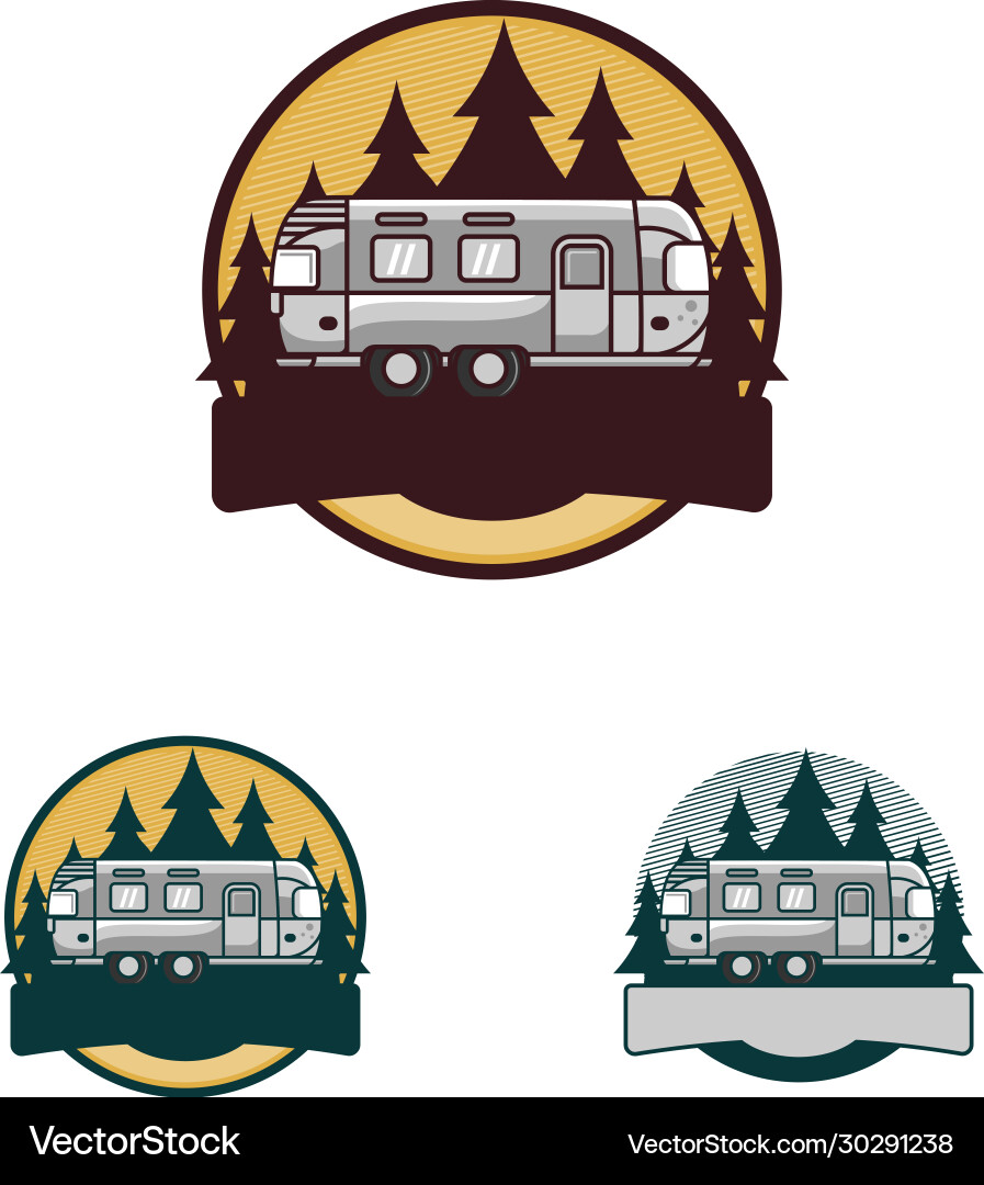 Camp holiday with camper car logo Royalty Free Vector Image