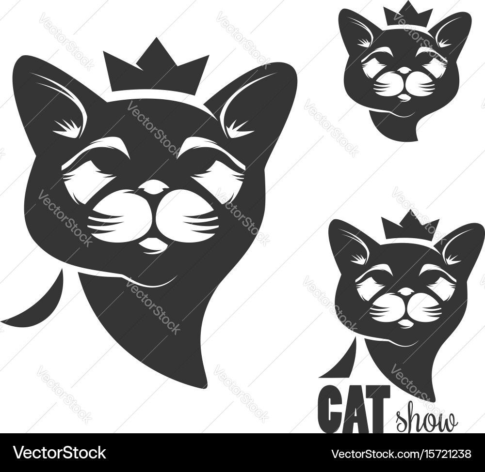 Cat head icon with crown isolated on white Vector Image