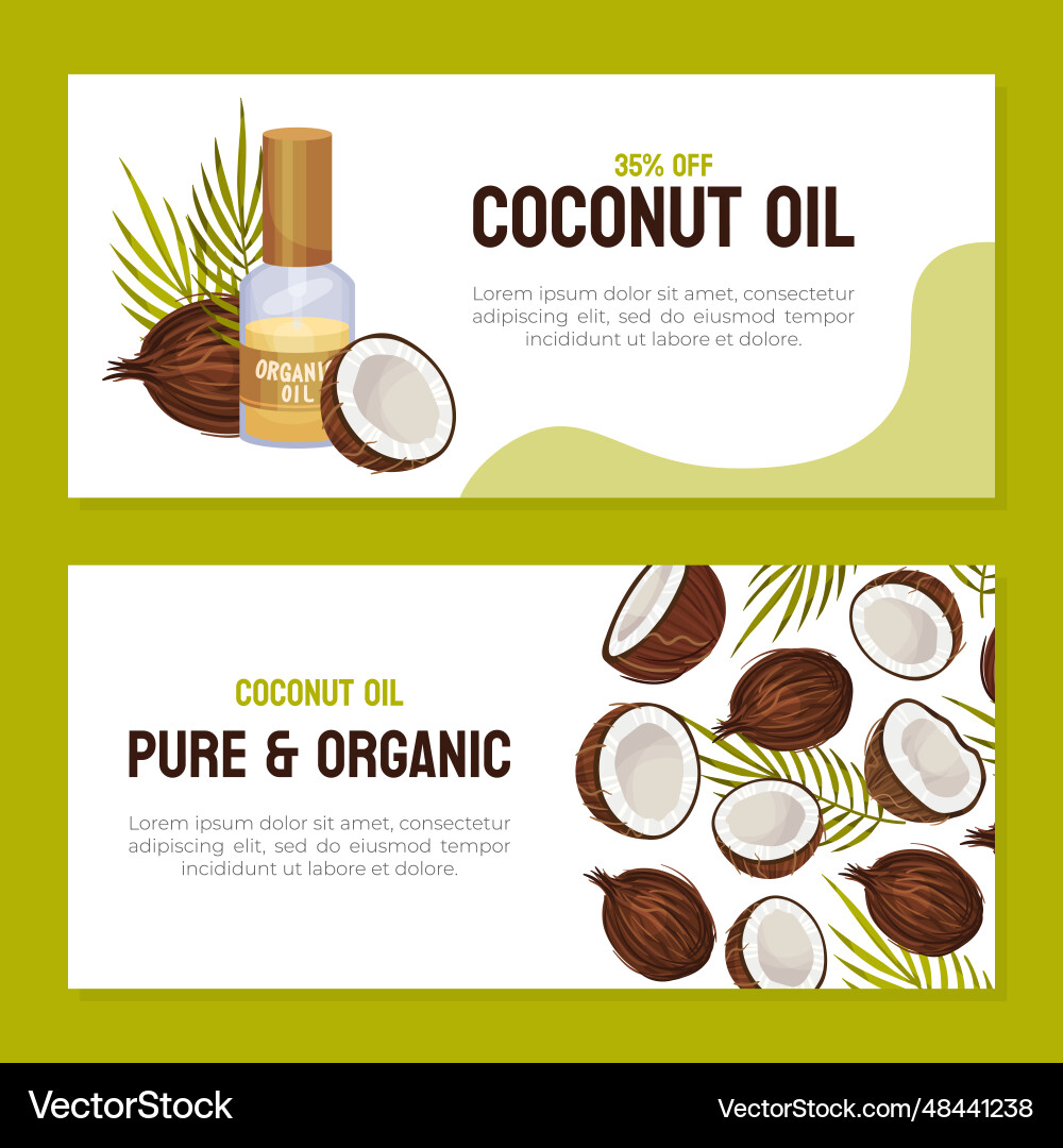 Coconut oil web banner design with palm leaf Vector Image