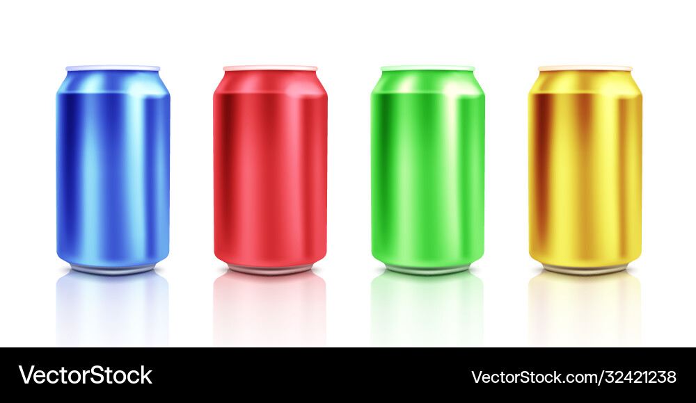 Colorful cans on white background mockup Vector Image