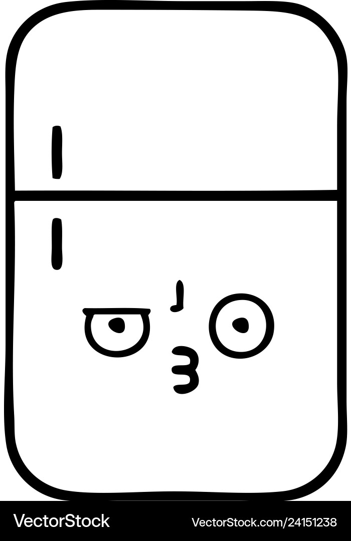 Line drawing cartoon fridge freezer Royalty Free Vector