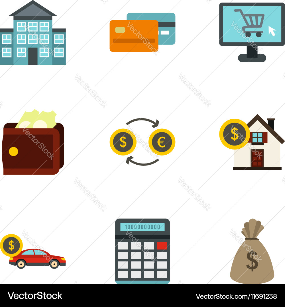 Money icons set flat style Royalty Free Vector Image