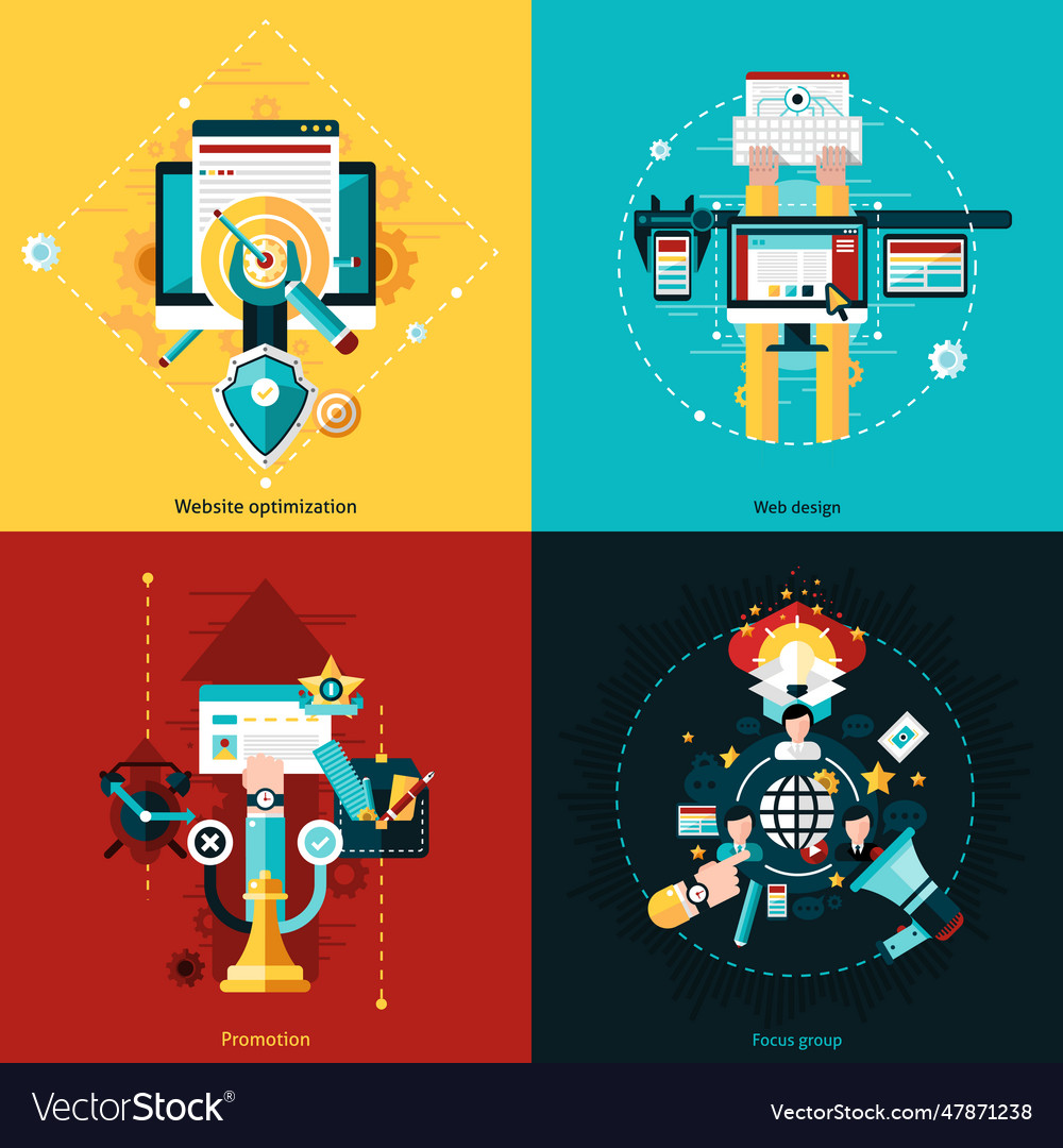 Seo development set Royalty Free Vector Image - VectorStock