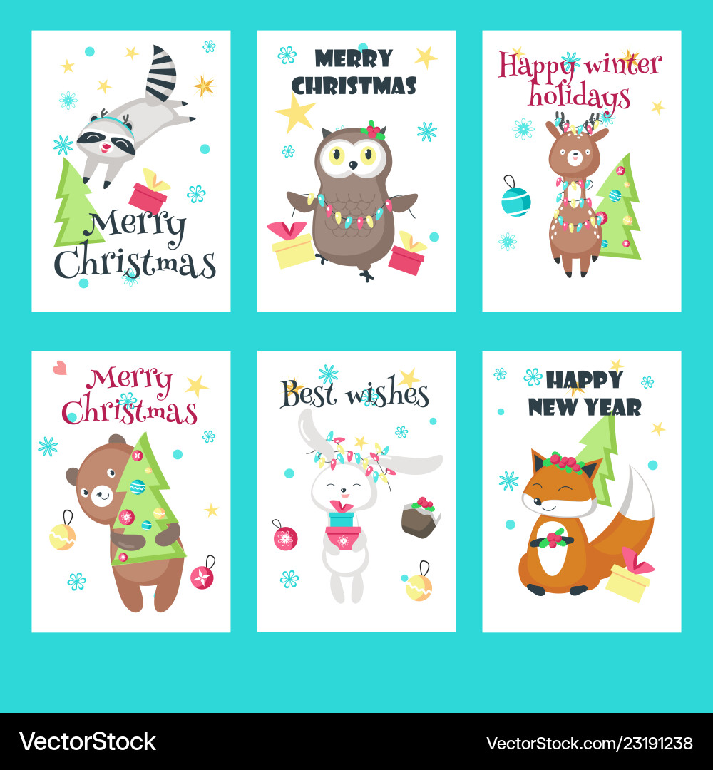Set christmas cards with cute animals Royalty Free Vector