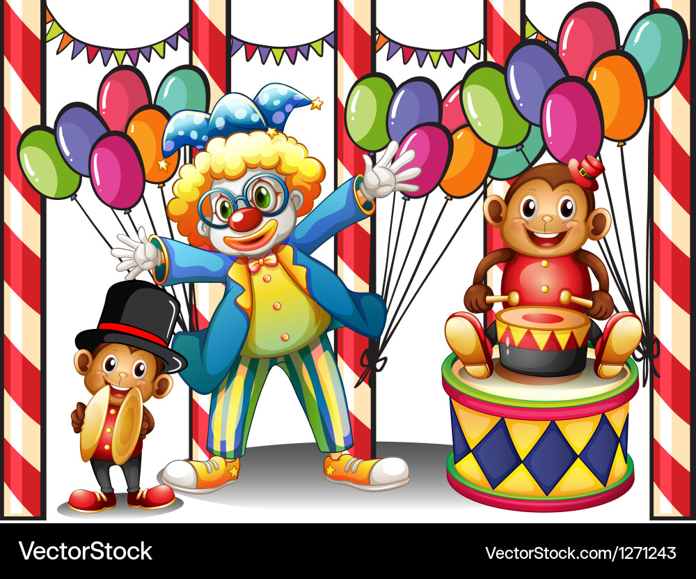 A carnival with a clown and monkeys Royalty Free Vector