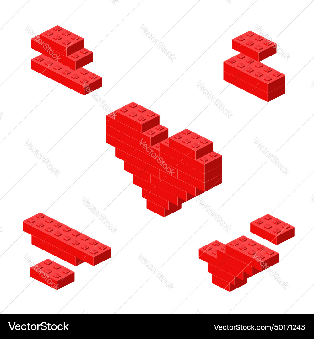 Concept with red heart made of plastic bricks Vector Image