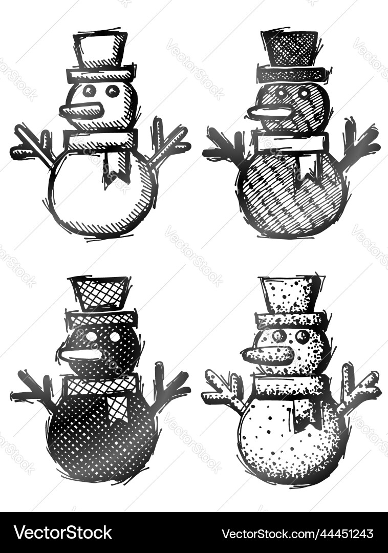 Hand drawn snowman with hat and scarf Royalty Free Vector