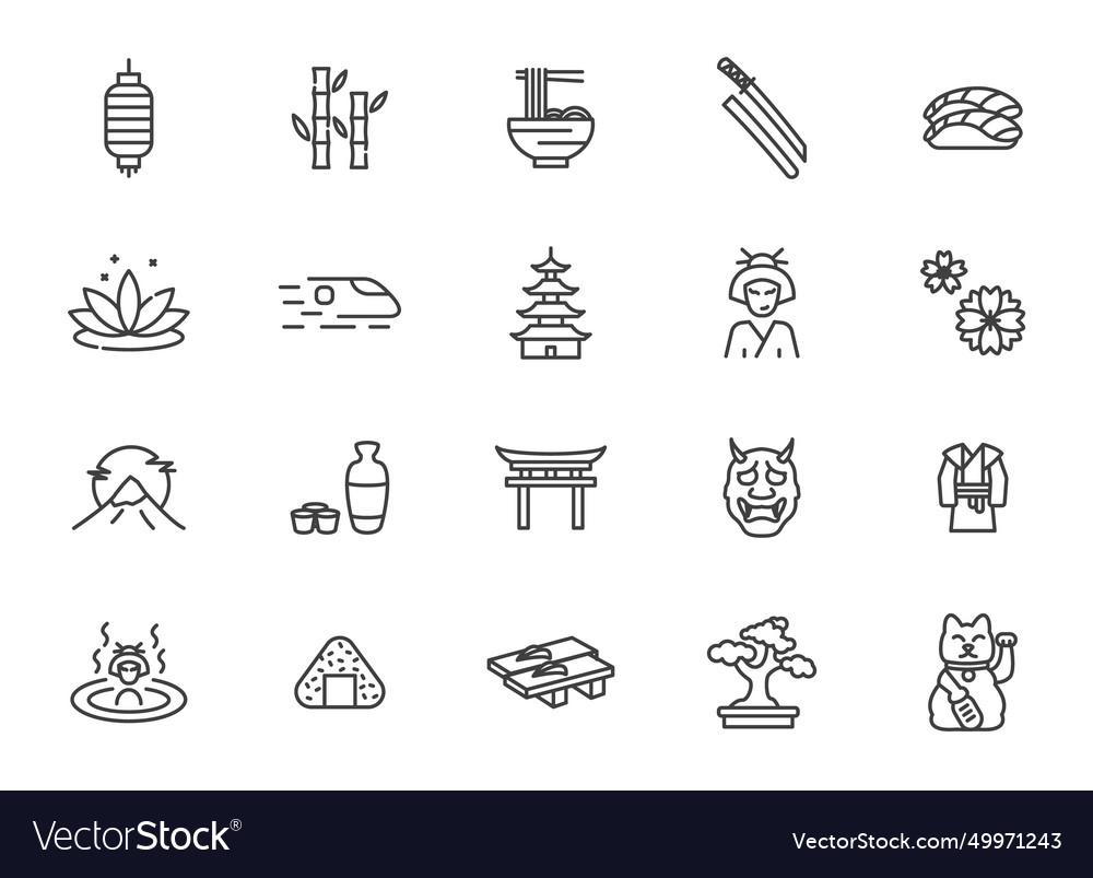 Japan line icon set japanese culture sushi Vector Image