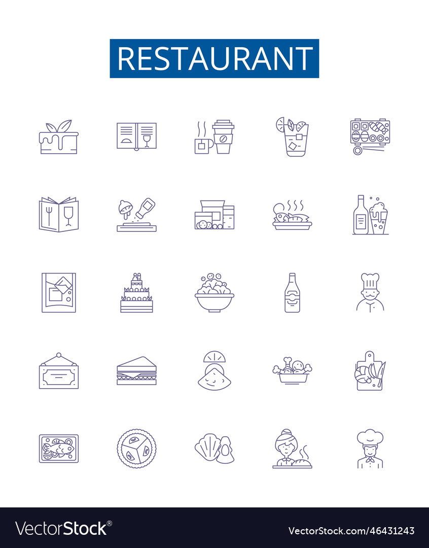 Restaurant line icons signs set design collection Vector Image