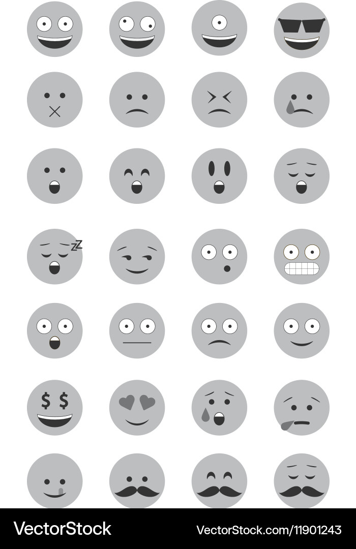 Set of grey emoticon Royalty Free Vector Image