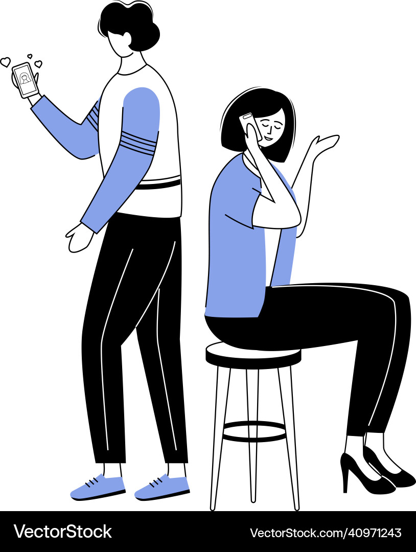 Trouble relationship blue and black contour flat Vector Image