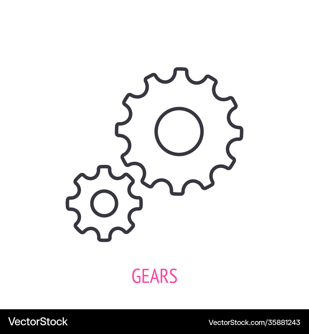 Two gears outline icon symbols team work Vector Image