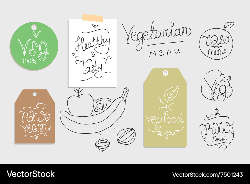 Vegetarian food labels hand drawn typographic Vector Image