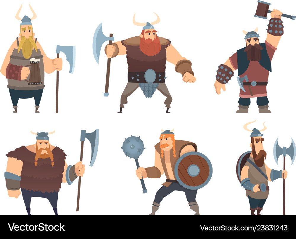 Viking characters medieval norwegian warriors Vector Image