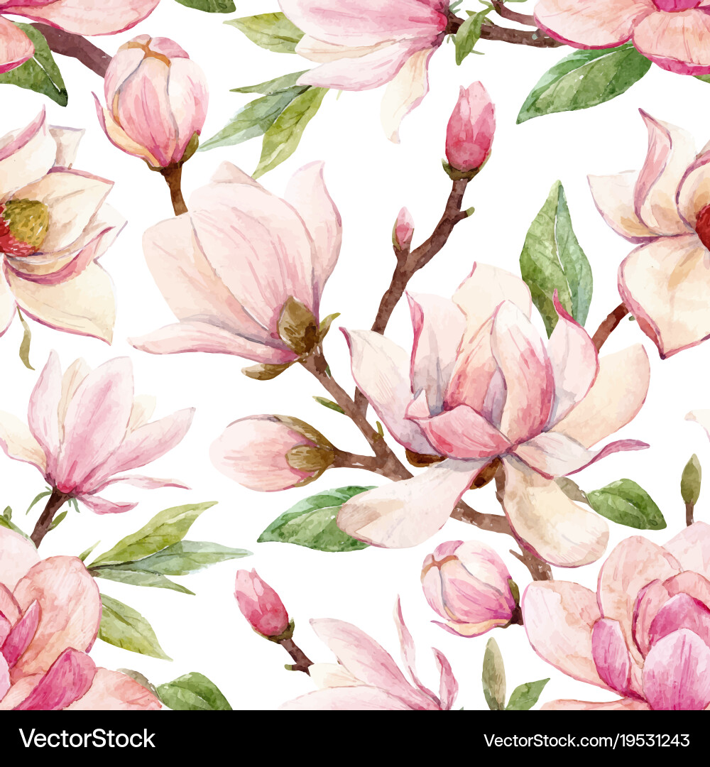 Watercolor magnolia floral pattern Royalty Free Vector Image