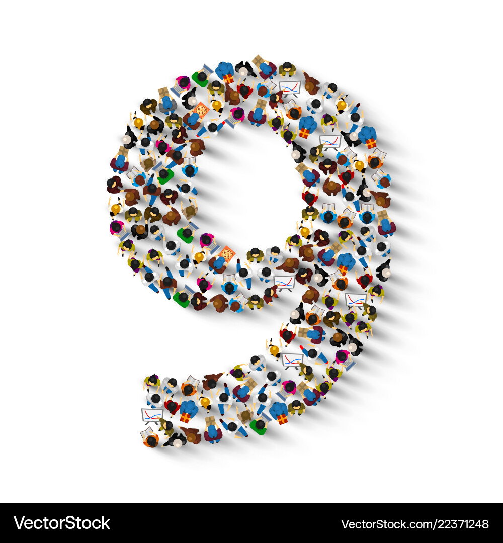 Large group people in number 9 nine form Vector Image