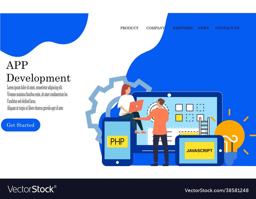 Mobile app development landing page website Vector Image