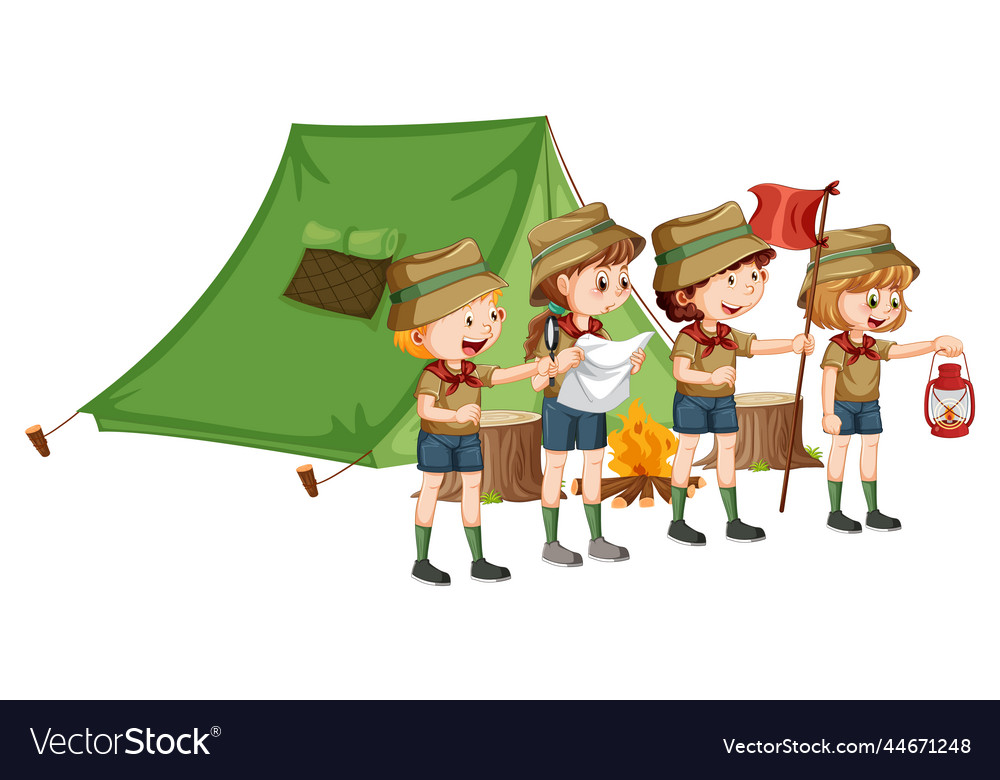 Outdoor camping with scout kids Royalty Free Vector Image