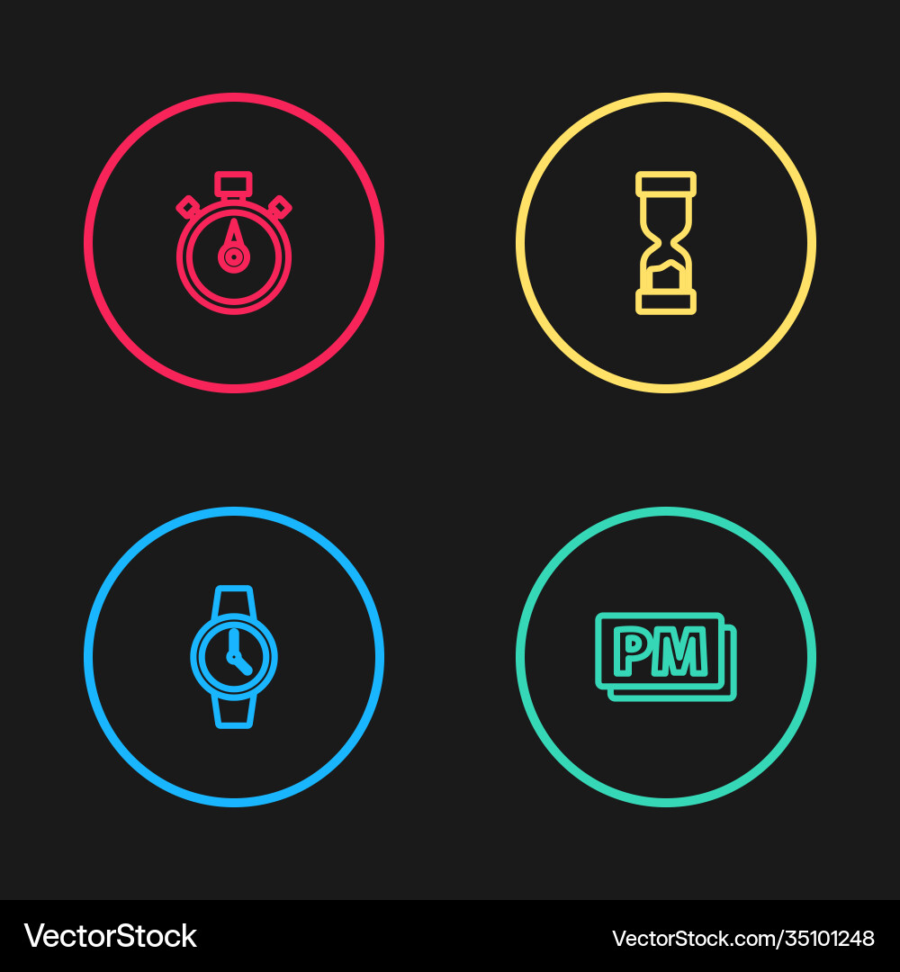 Set line wrist watch clock pm old hourglass Vector Image