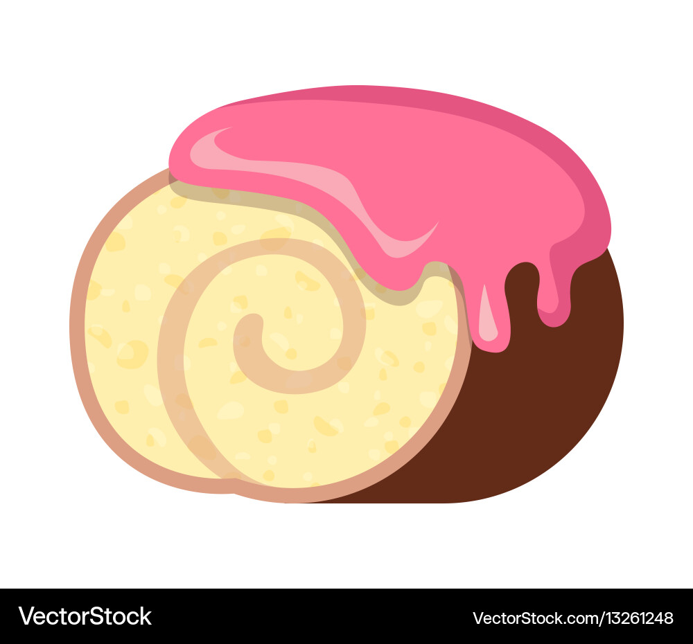 Sweets isolated swiss roll with pink topping Vector Image