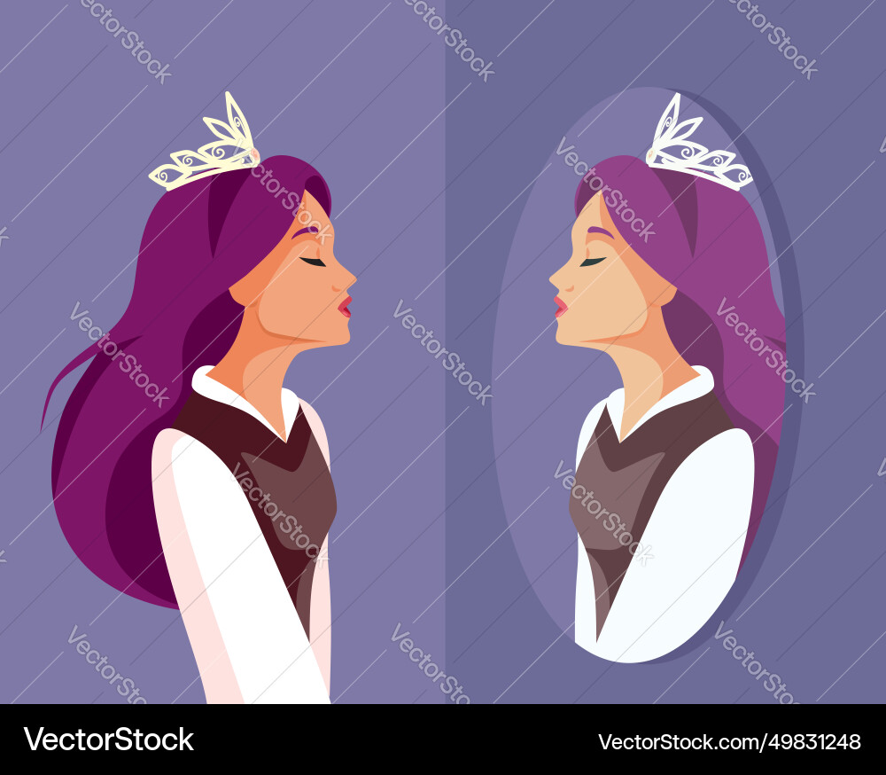 Vain queen looking in the mirror character design Vector Image