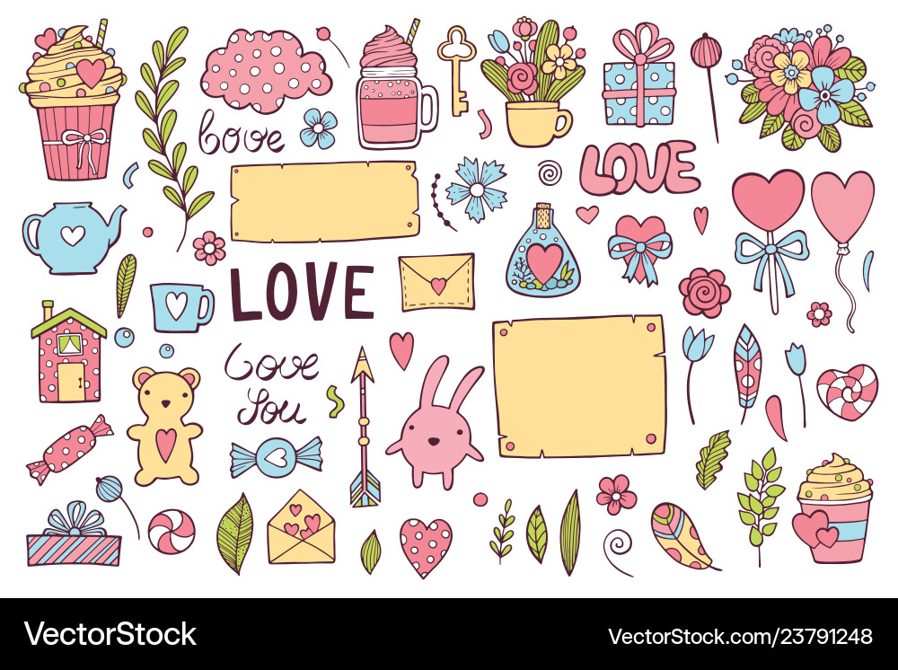 Valentines day theme doodle set traditional Vector Image