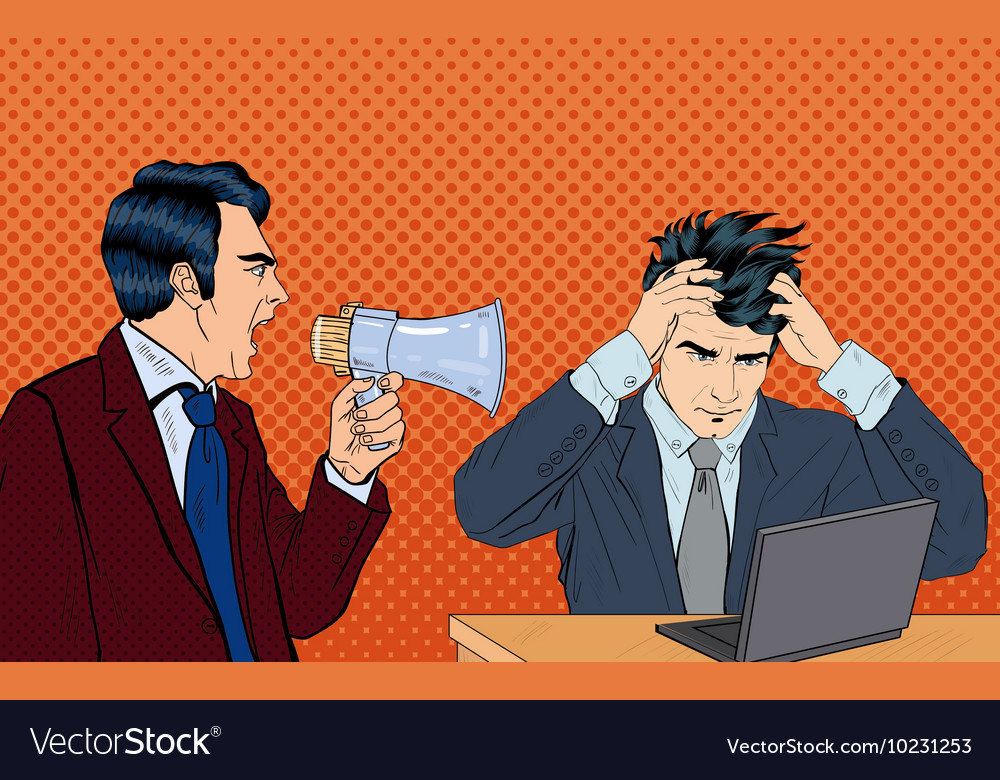 Angry boss screaming in megaphone pop art Vector Image Angry boss screaming in megaphone pop art Vector Image