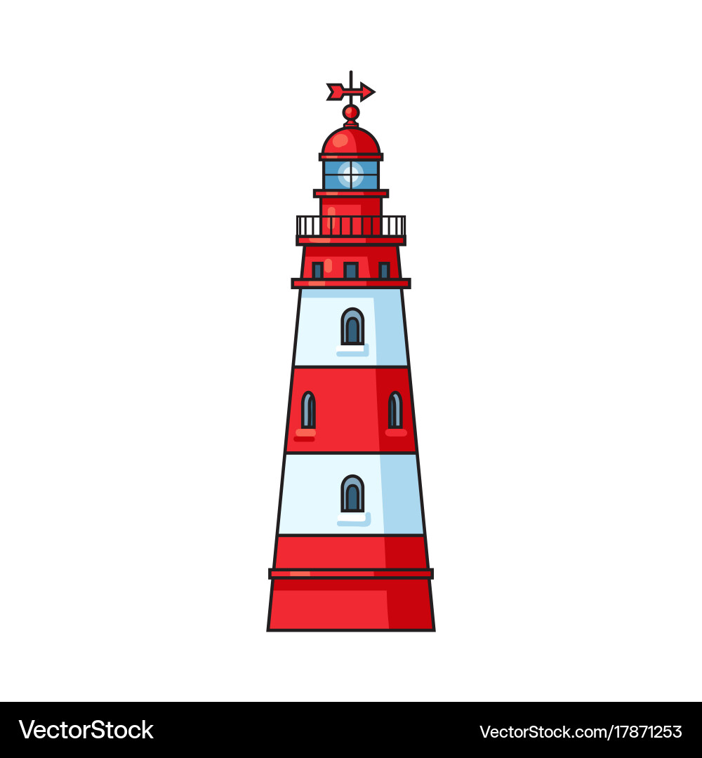 Cartoon classic red and white lighthouse Vector Image